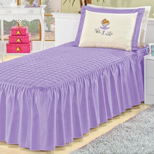Kit Colcha Solteiro Bailarina com Tapete 4 Peças Lilás | MadeiraMadeira