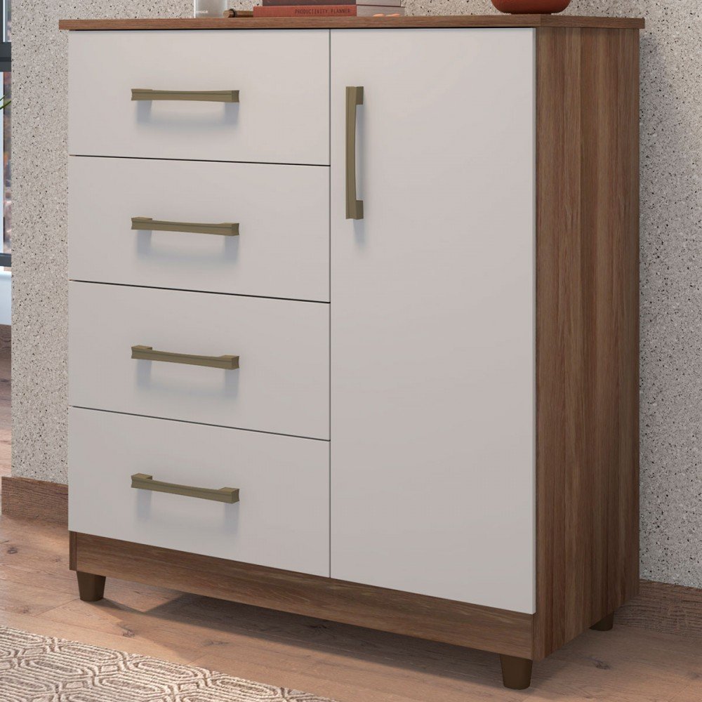 Cômoda Elisa Fluence 1 Porta 4 Gavetas Naturale/Off White - Móveis ...