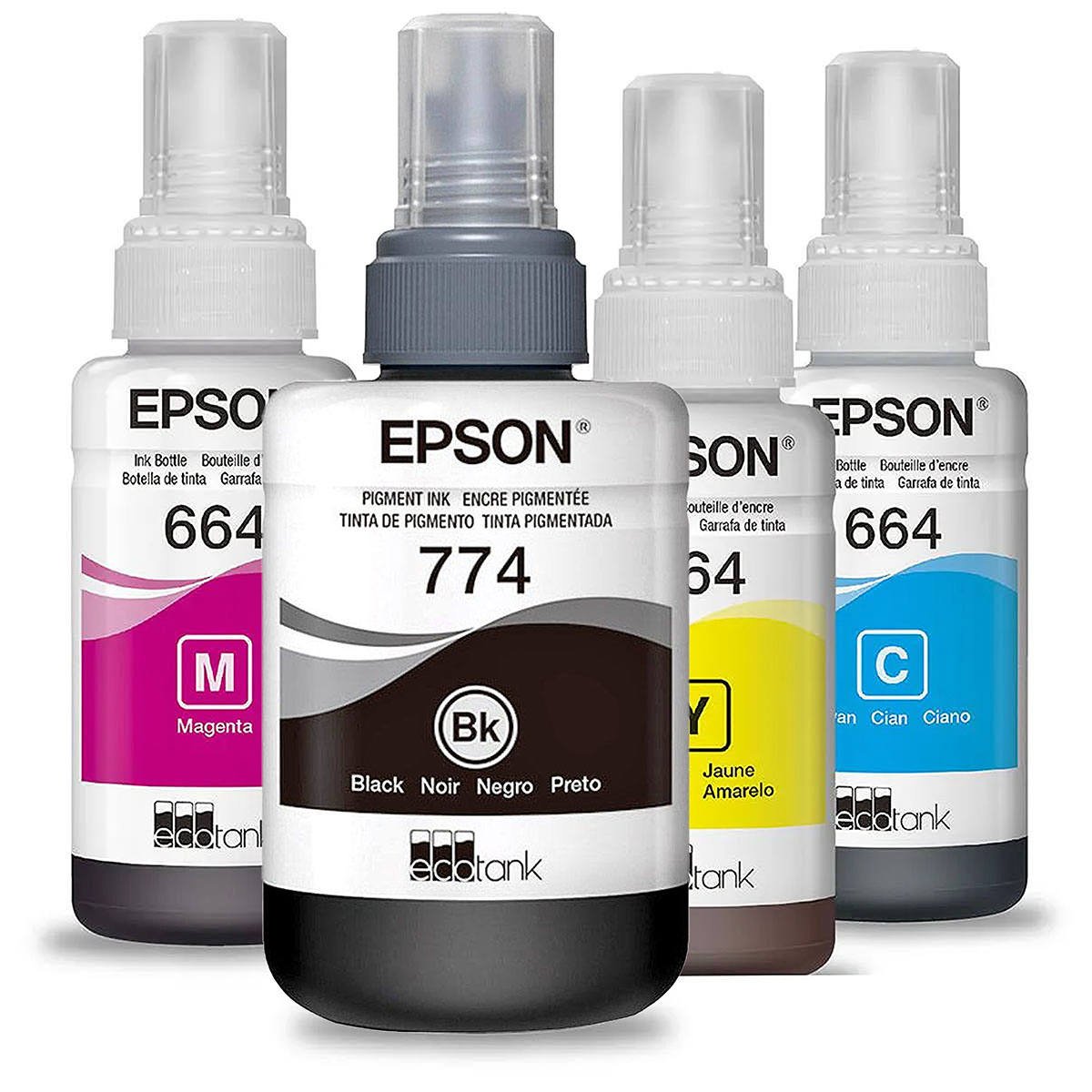 Kit Tinta Epson 774 Preta + 664 Ciano Amarela Magenta Original para ...