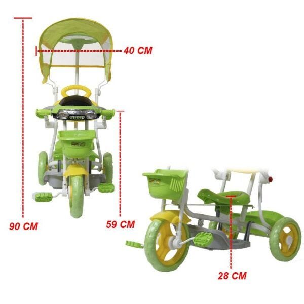 Triciclo Motoca Infantil Passeio com Empurrador Pedal Luz Som Capota ...