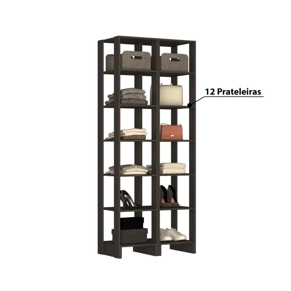 Estante Closet Yes 80cm com 12 Prateleiras - Grafite | MadeiraMadeira