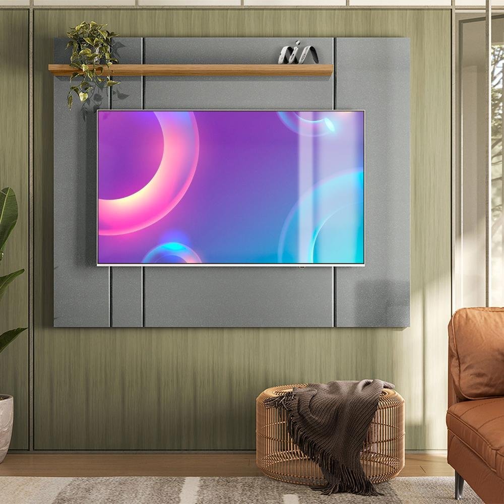 Painel Para Televisão 70 Polegadas Cinza Perolizado E Freijó Kiev Lukaliam | MadeiraMadeira