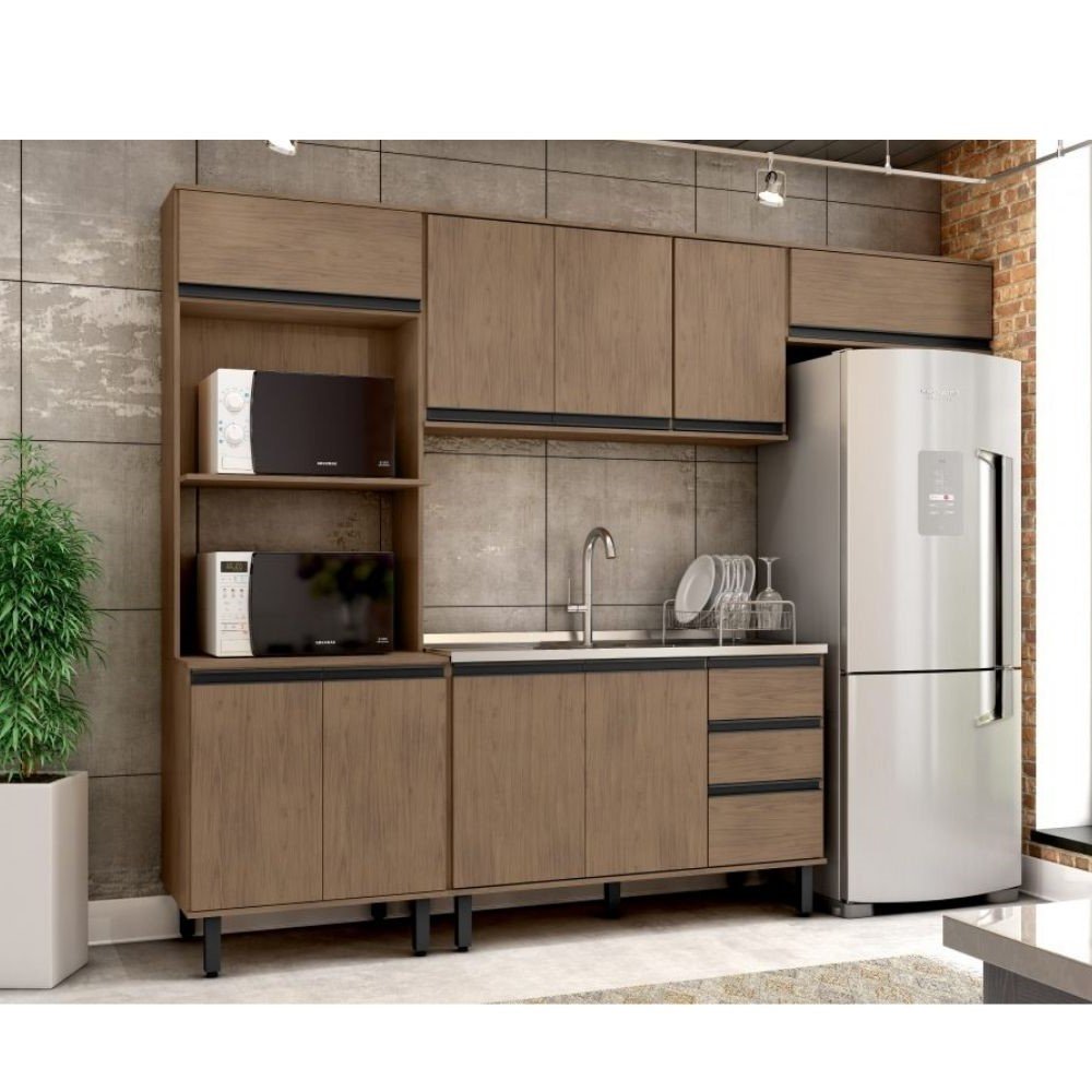Cozinha Completa Modulada Vick 4 Peças 10 Portas e 2 Gavetas Nogal ...