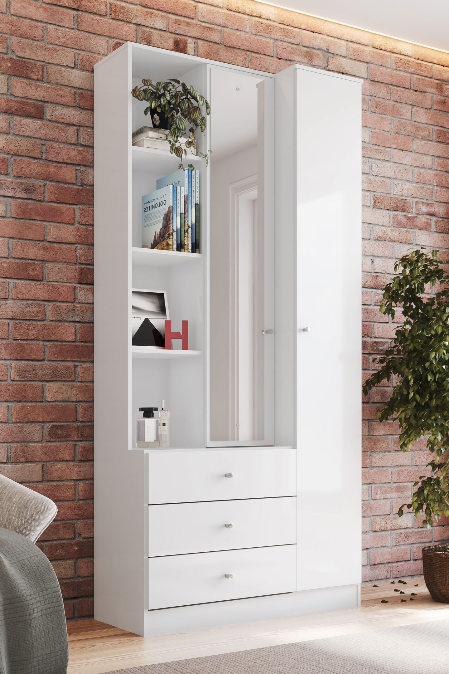 Armario Multiuso Doha 02 Pts. C/ Espelho Branco - Henn | MadeiraMadeira