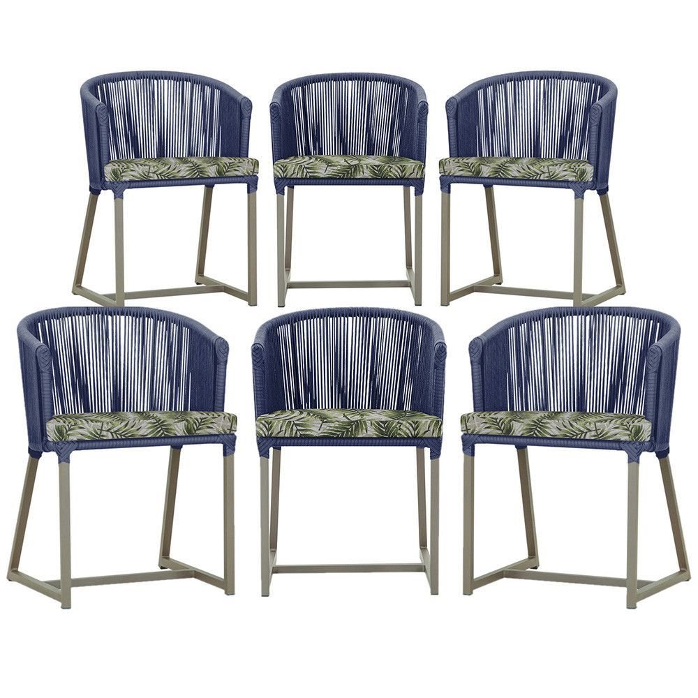 6 Cadeiras de Jantar Área Noronha em Alumínio com Pintura Fendi Corda Náutica E5 Trama Original ...