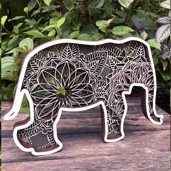 ELEFANTE 3D MULTICAMADA Santa Ana Design 70cm x 50cm cru | MadeiraMadeira