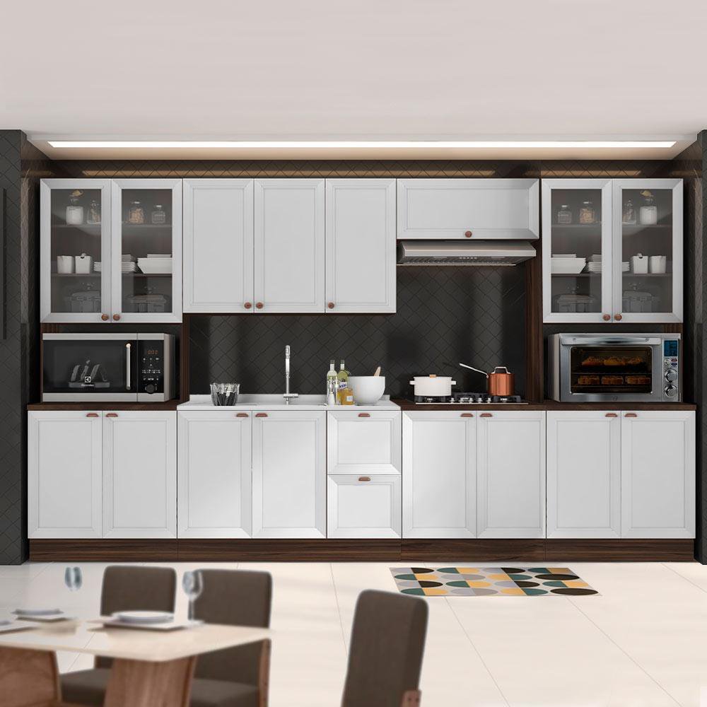 Cozinha Completa Modulada Estilo Americano 6 Peças Nogueira Branco Unna ...