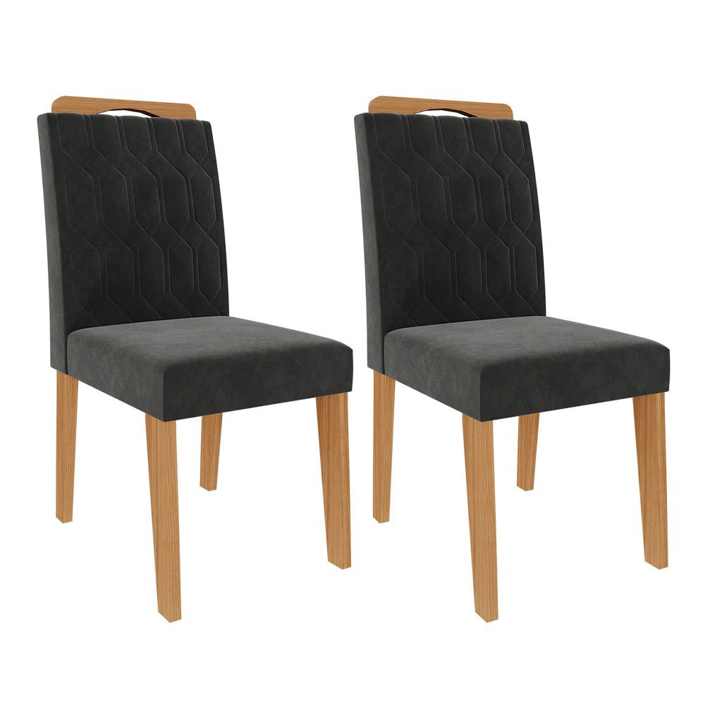 Conjunto Sala de Jantar Mesa Selena 180 cm com 6 Cadeiras Paola Cimol Nature/Off White/Chumbo ...