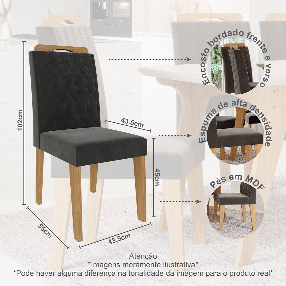 Conjunto Sala de Jantar Mesa Selena 180 cm com 6 Cadeiras Paola Cimol Nature/Off White/Chumbo ...