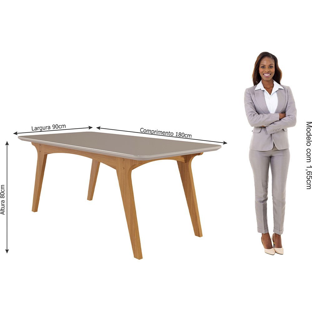 Conjunto Sala de Jantar Mesa Selena 180 cm com 6 Cadeiras Paola Cimol Nature/Off White/Chumbo ...