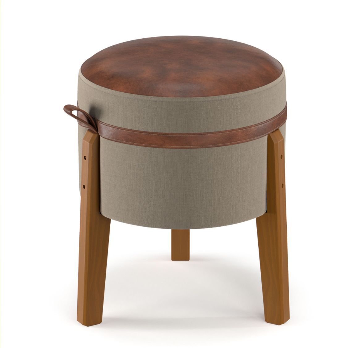 Conjunto 2 Puff Rest com Detalhe em Couro Moderno Redondo com Pés em ...