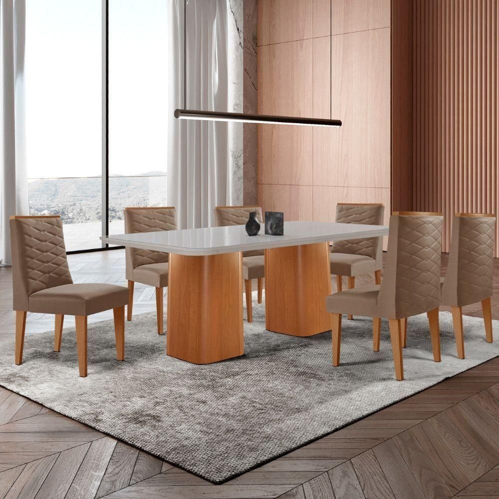 Mesa de Jantar Eloise 180cm Tampo Mdf 6 Cadeiras Moderna Veludo ...