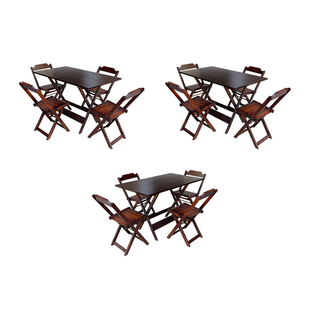 Kit 3 Jogos de Mesa Dobravel com 4 Cadeiras de Madeira 120x70 para Restaurante e Bar - Imbuia ...