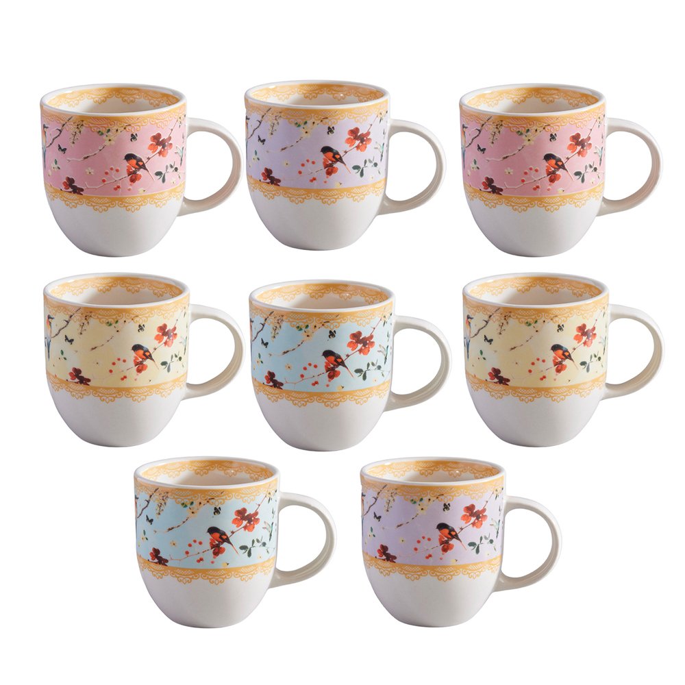 Conjunto 8 Canecas Chá Cerâmica 397ml Sussurro Pássaro | MadeiraMadeira