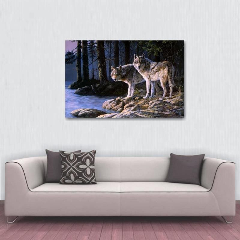 Quadro de Lobos decorativo Artístico em Tecido | MadeiraMadeira