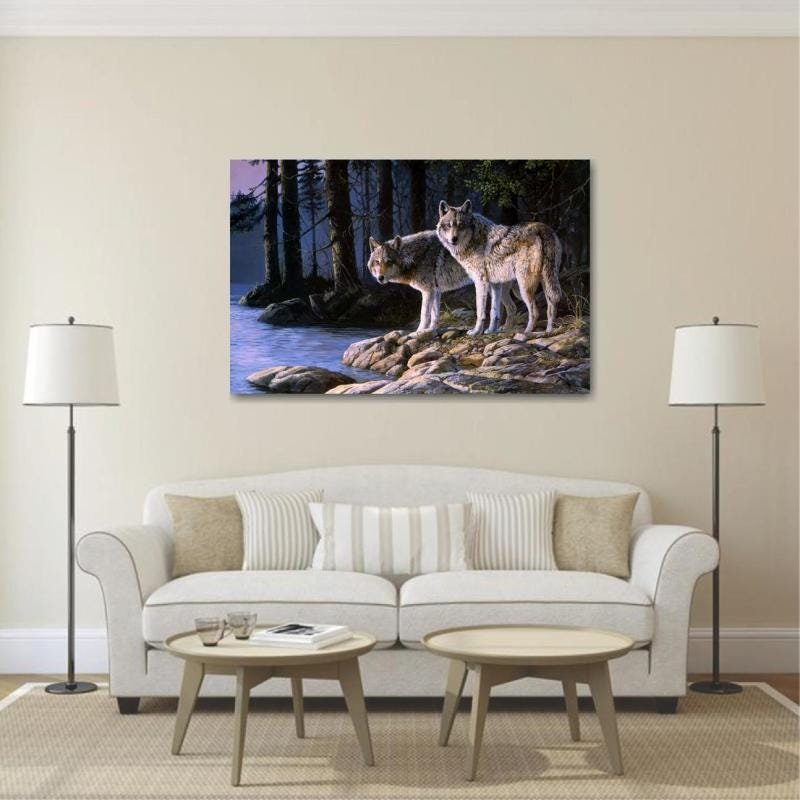Quadro decorativo Lobos Artístico com Tela em Tecido | MadeiraMadeira