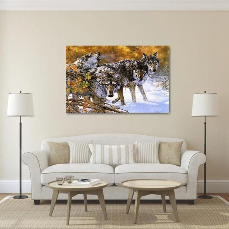 Quadro de Lobos decorativo com Tela em Tecido | MadeiraMadeira