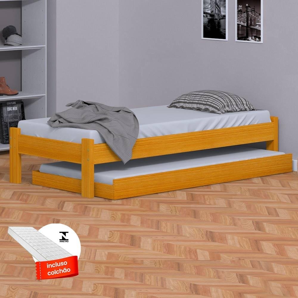 Cama Turca em Madeira Maciça com Auxiliar e 2 Colchões Solteiro ...