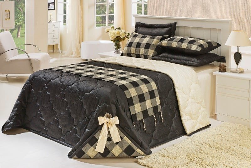 Cobre Leito Colcha Kyara Queen 8 Peças Dupla Face Preto | MadeiraMadeira