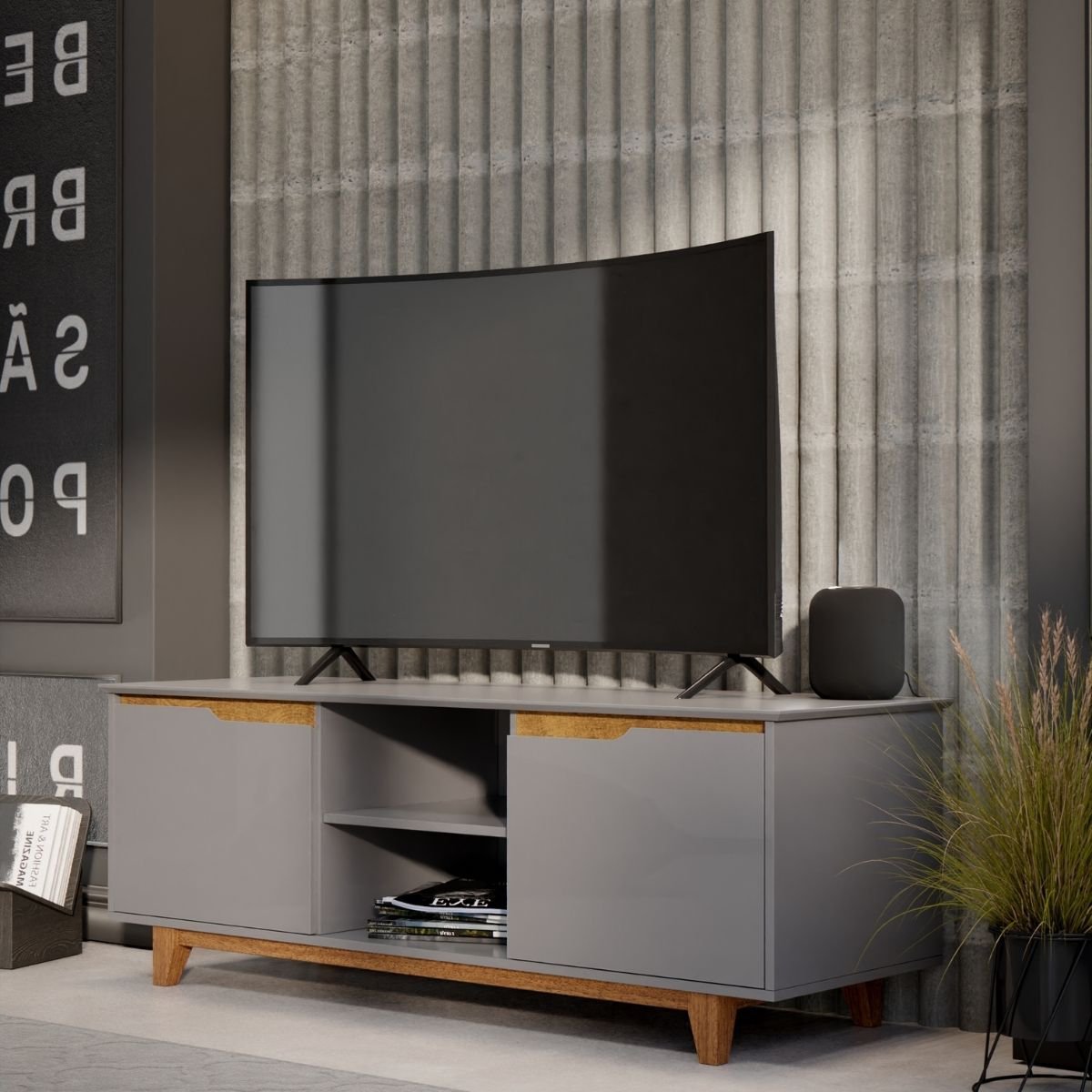 Rack de Televisão até 55 Polegadas 2 Portas Pés em Madeira - Mod.0225 ...