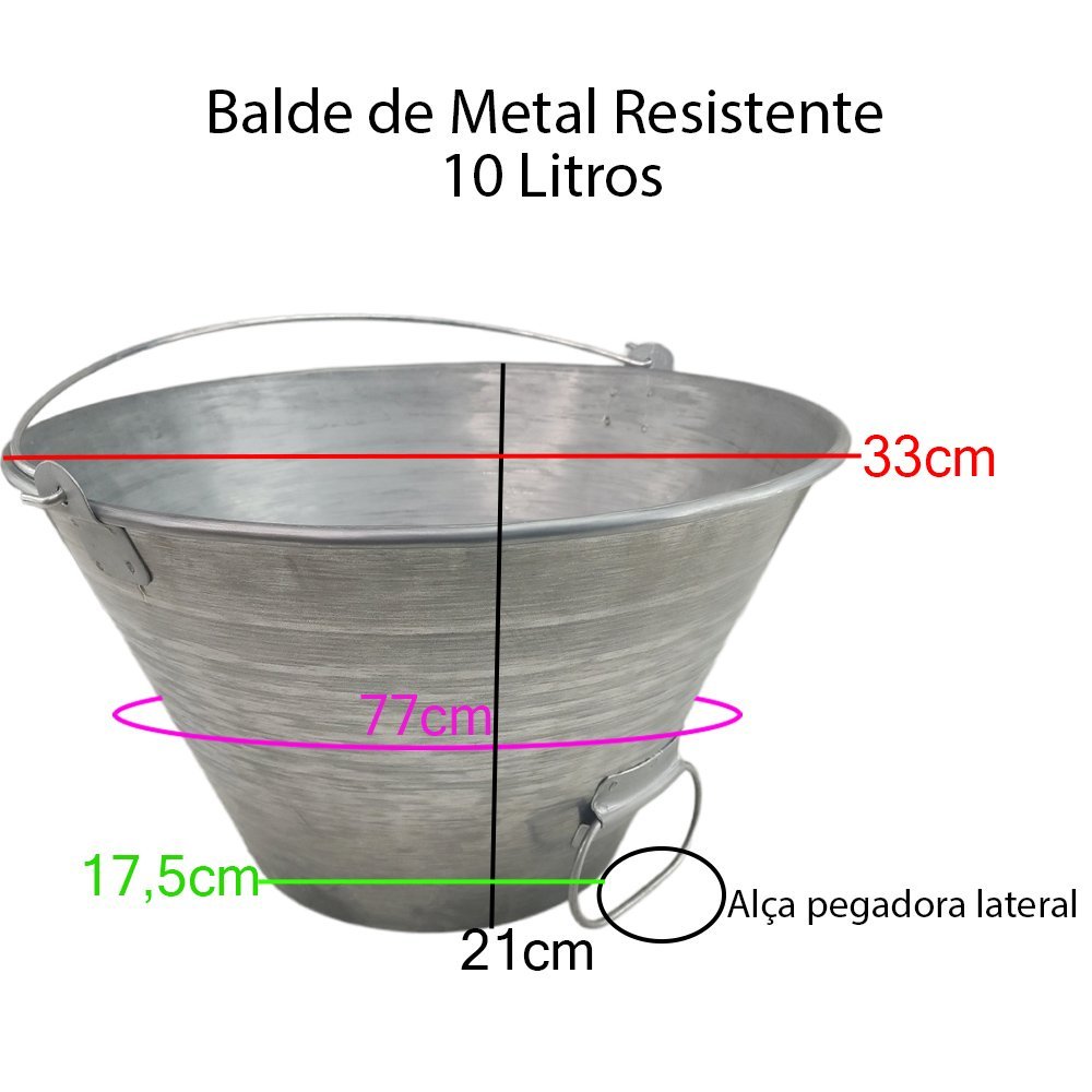 Balde Metal Alça Pegador 10 Litros Resistente Kit 9 Uni Construçao ...