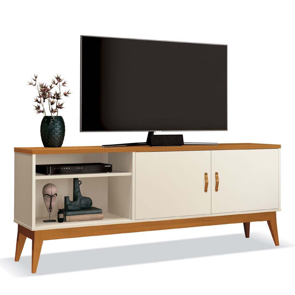 Rack Bancada para Sala Tv até 60 Polegadas Star Cedro/off White | MadeiraMadeira