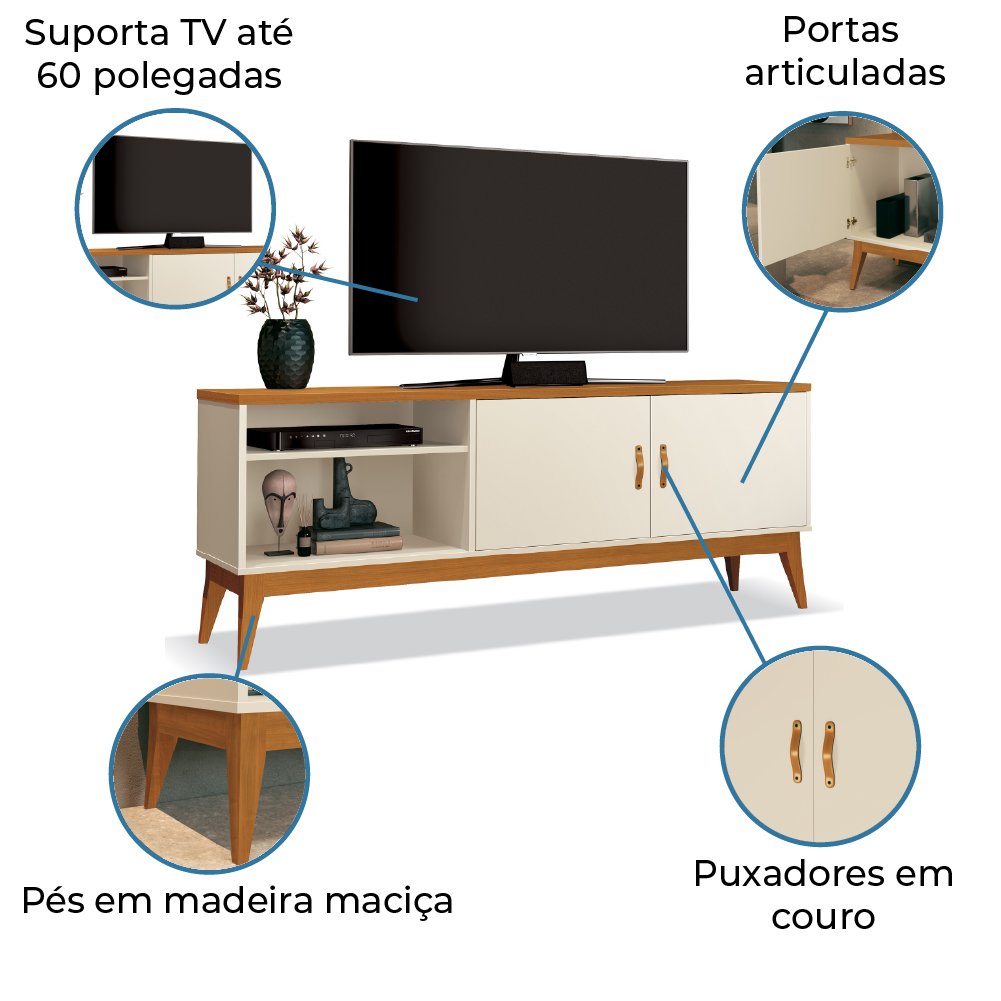 Rack Bancada para Sala Tv até 60 Polegadas Star Cedro/off White ...