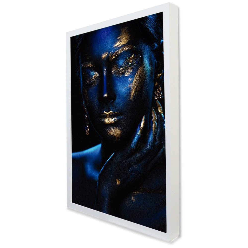 Quadro Decorativo Mulher Azul em Moldura Caixa Tacolado Moldura Caixa Alta 4,5cm Branca com ...