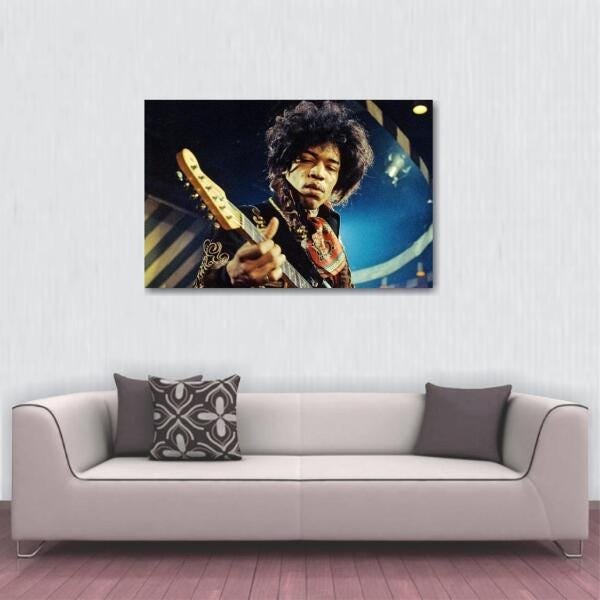 Quadro de Jimi Hendrix Retrô Guitarrista decorativo | MadeiraMadeira
