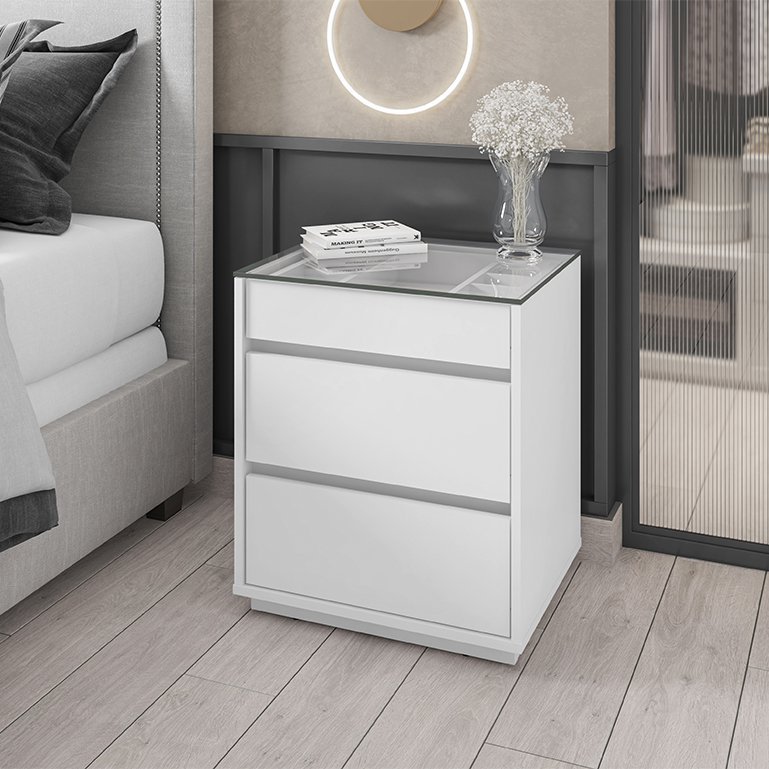 Mesa de Cabeceira 03 Gavetas Belize Branco Casa D | MadeiraMadeira