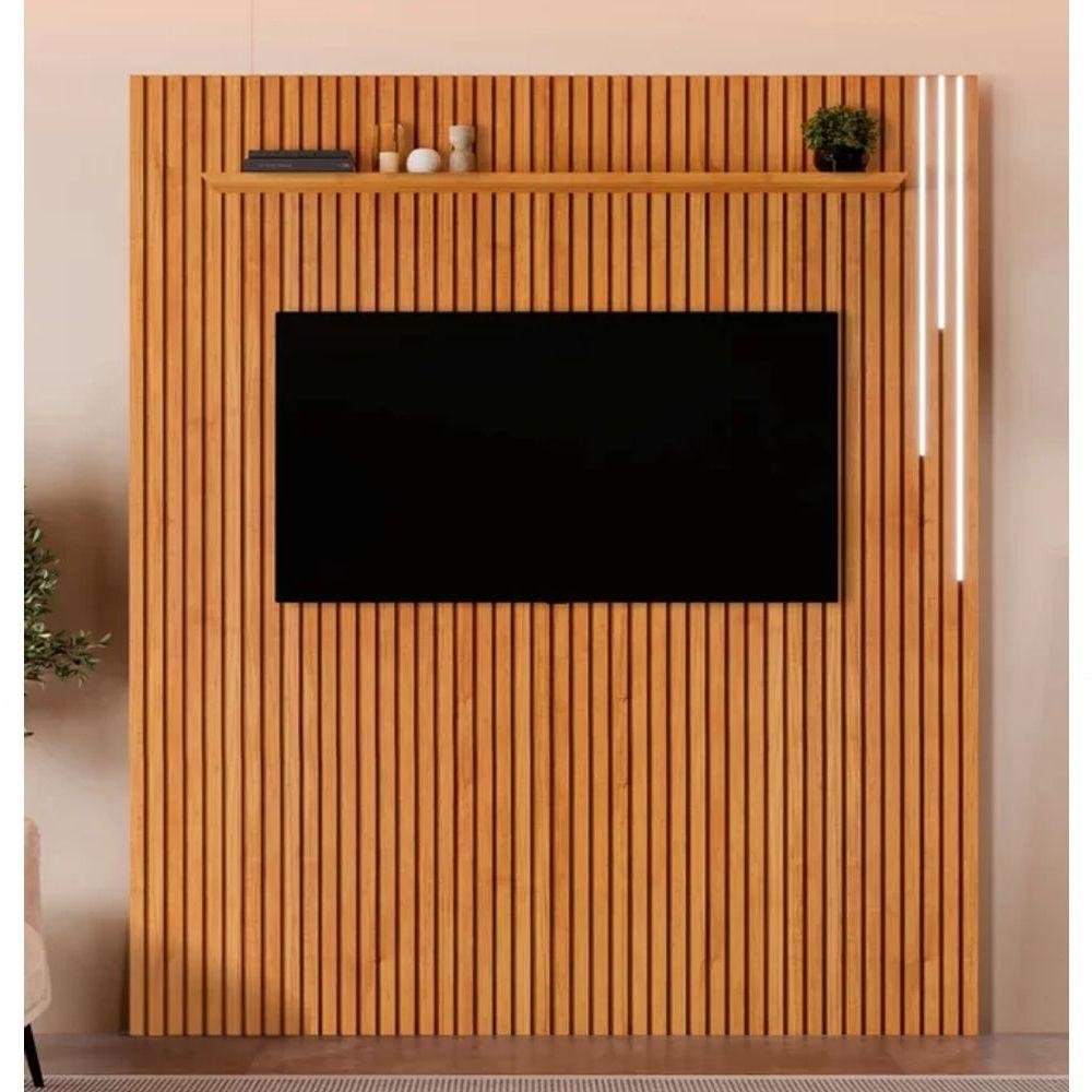 Painel Ripado Paris 217cm X 228 Cm com Led e Prateleira Naturalle - Mavaular | MadeiraMadeira