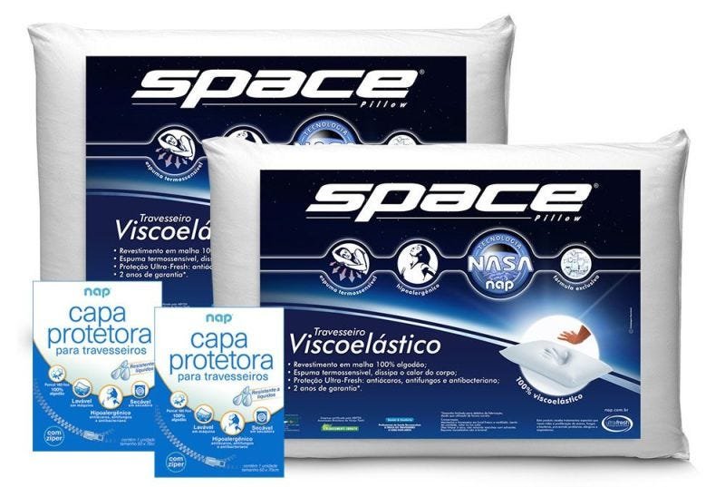 Kit 2 Travesseiros Nasa Nap Space + 2 Capas Protetoras Nap | MadeiraMadeira