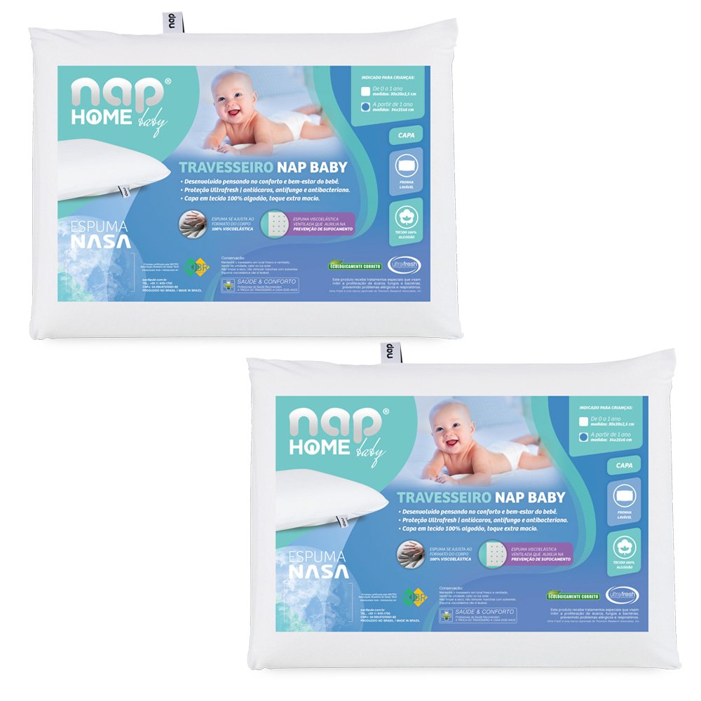 Kit 2 Travesseiros Infantil Nasa Nap Baby Hipoalergênico | MadeiraMadeira