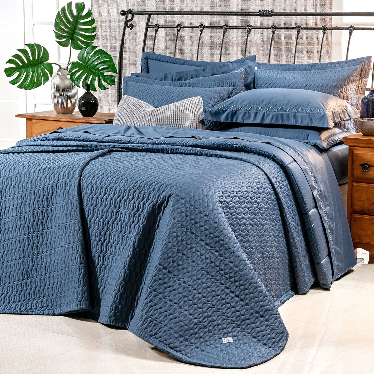 Kit Cobre Leito King Size 100% Algodão 400 Fios Egípcio Azul 3 Peças ...