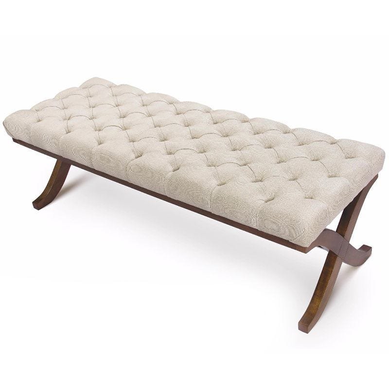 Banco Banqueta Puff Capitonê Madeira Maciça 140x50 - Linho Bege ...