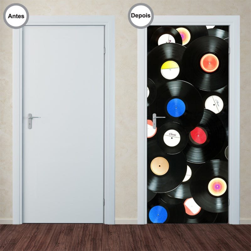 Adesivo Decorativo de Porta - Discos - 085pt | MadeiraMadeira