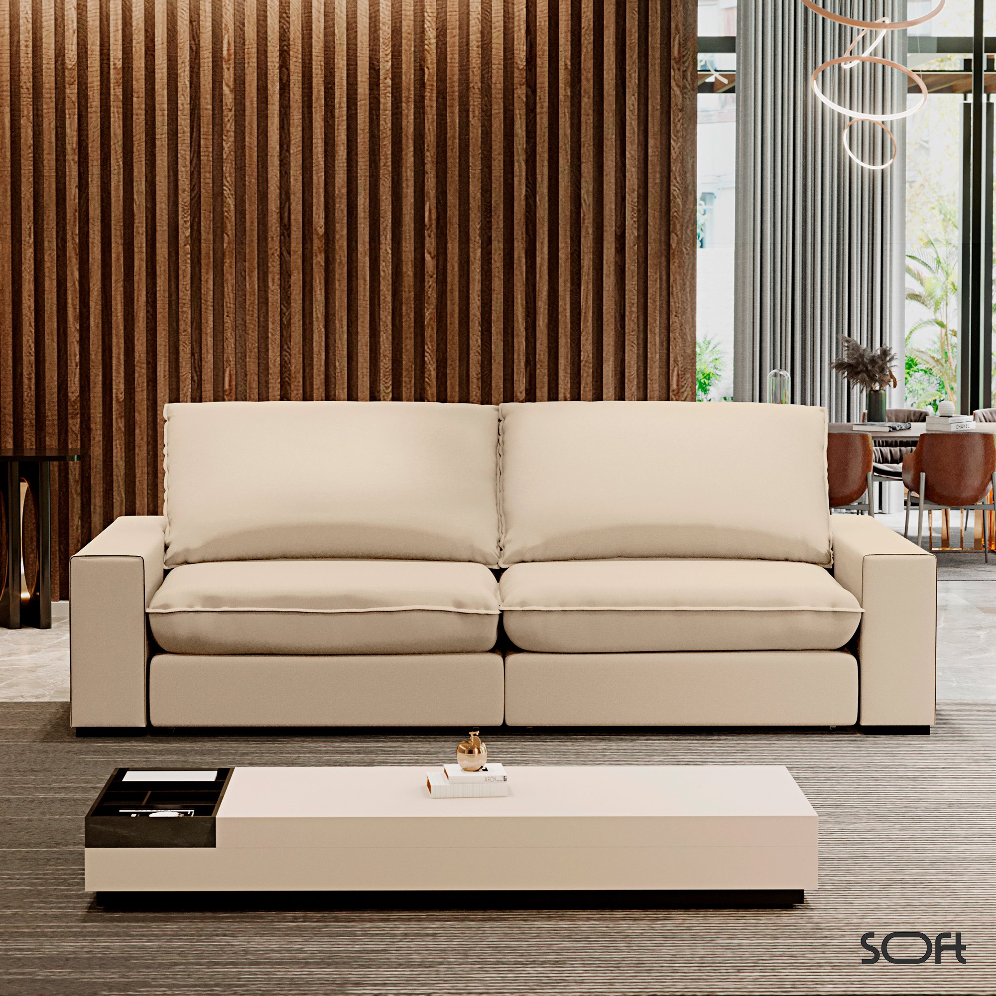 Sofá retrátil e reclinável 3 lugares SOFT Tuim 2,30m - Bege Linho ...