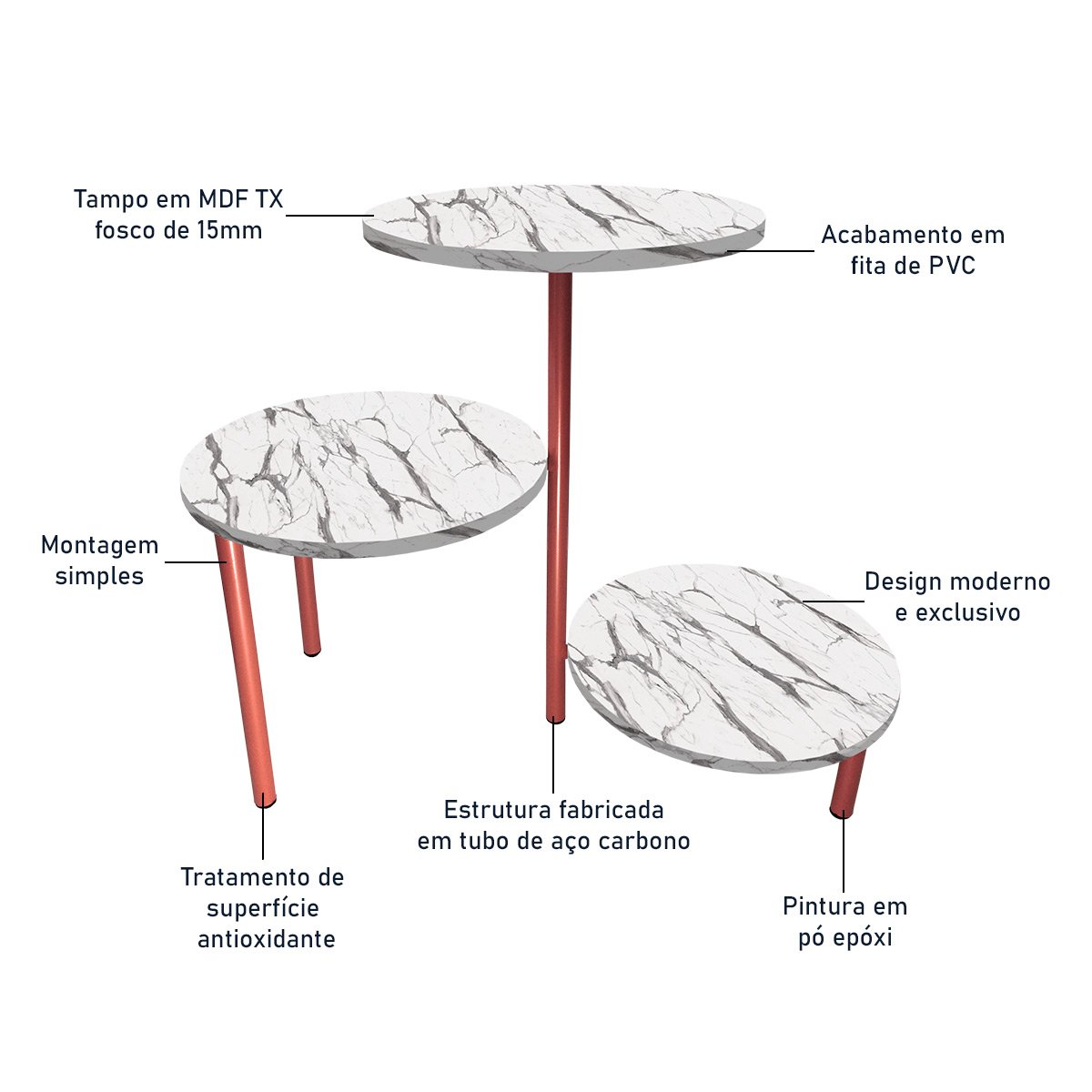 Mesa de Canto Lateral Seattle Redonda - Cobre e Vulcano | MadeiraMadeira