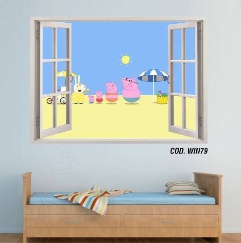 Adesivo Parede Janela 3D Peppa Pig #02 | MadeiraMadeira