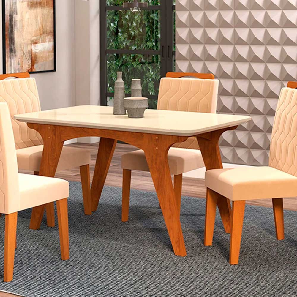 Conjunto Sala de Jantar Selena 130 x 80 cm e 4 Cadeiras Paola Cimol Savana/Off White/Nude iii ...