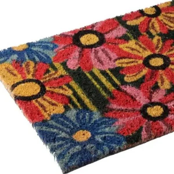 Capacho Flores Retangular de Fibra Bordado - 60x40cm | MadeiraMadeira