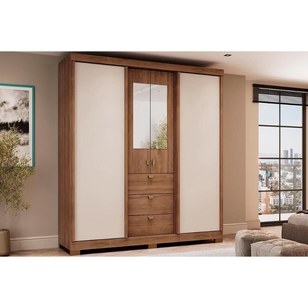 Guarda Roupa 4 Portas e 3 Gavetas C- Espelho Fit 1174 C- Pés Flex ...