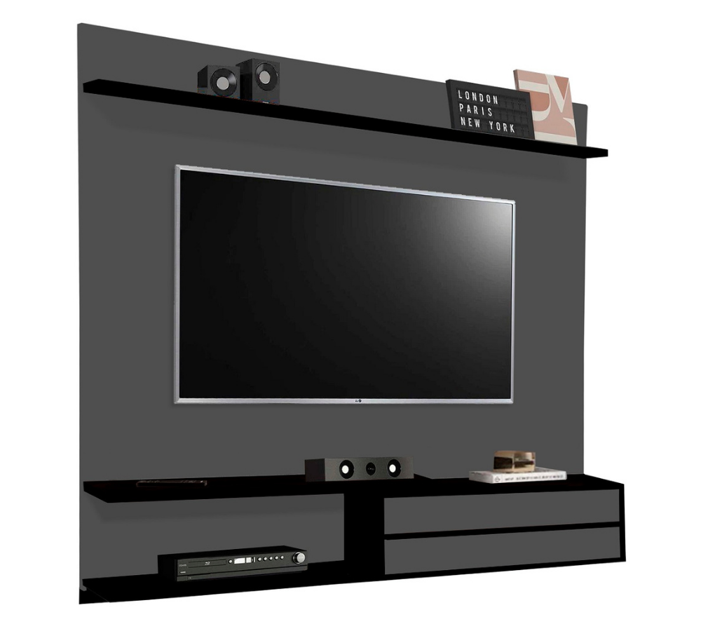 Painel Para TV Até 60 Polegadas 1,80m Suspenso Verona Cinza Preto ...