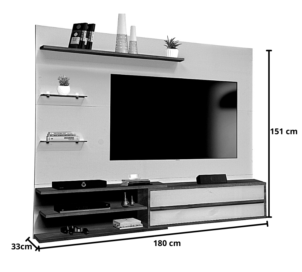 Painel Para TV Até 60 Polegadas 1,80m Suspenso Verona Cinza Preto ...