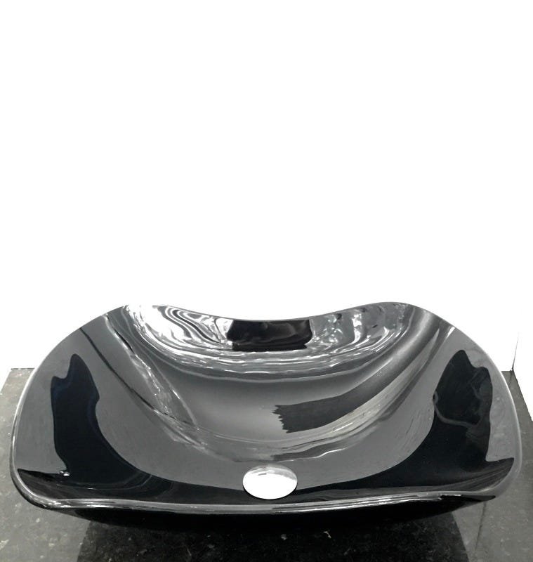 Kit com cuba vidro abaulada preta,válvula e sifão | MadeiraMadeira