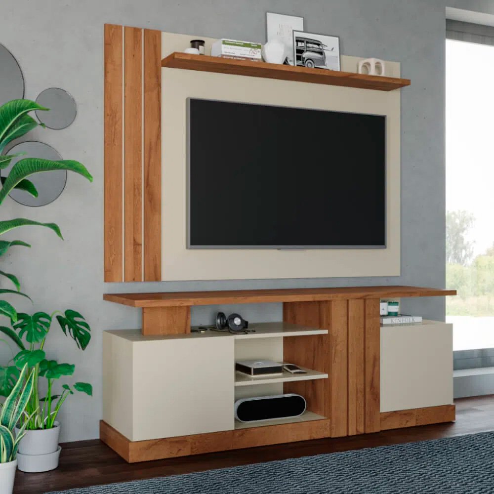 Rack para TV até 50 Polegadas com Painel Cristal Permobili Savana Off ...