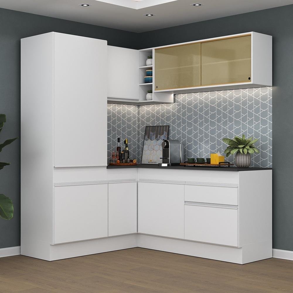 Armário de Cozinha Completa de Canto com Rodapé Veneza Multimóveis ...
