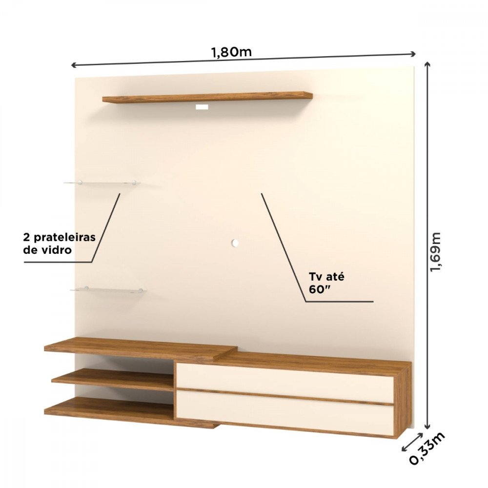Painel Para TV Até 60 Polegadas Magnum Salini Off White Imbuia Viero ...