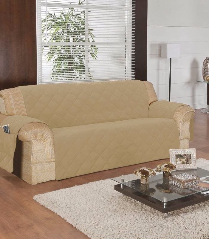 Capa Protetor De Sofá Microfibra Matelado 3 Lugares Bege | MadeiraMadeira