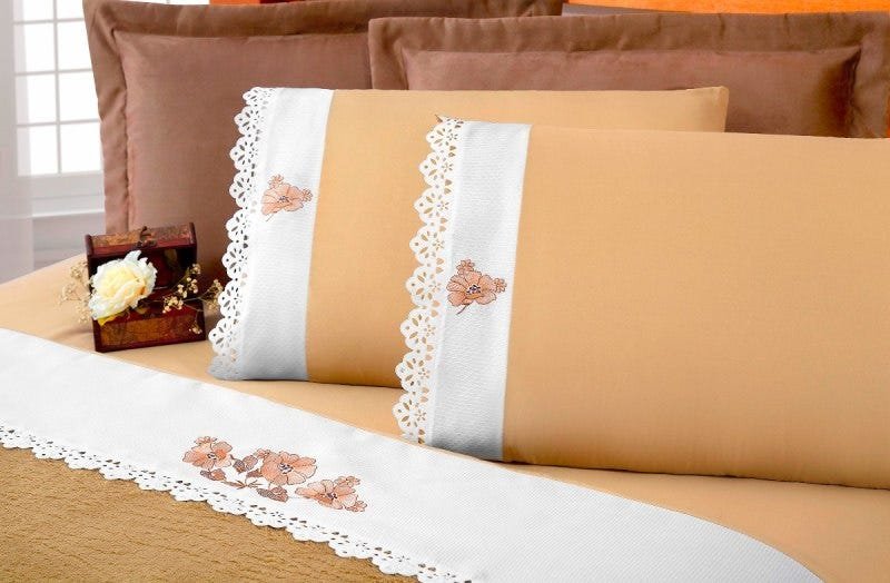 Jogo de Cama Gold Piquet Lençol Queen 4 Peças Avelã | MadeiraMadeira